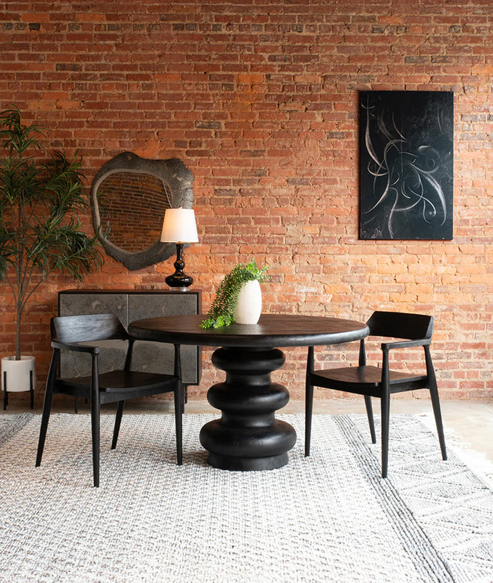 Aaliyah Round Dining Table - Hand-Turned Wood Black Finish – Lakkadhaara
