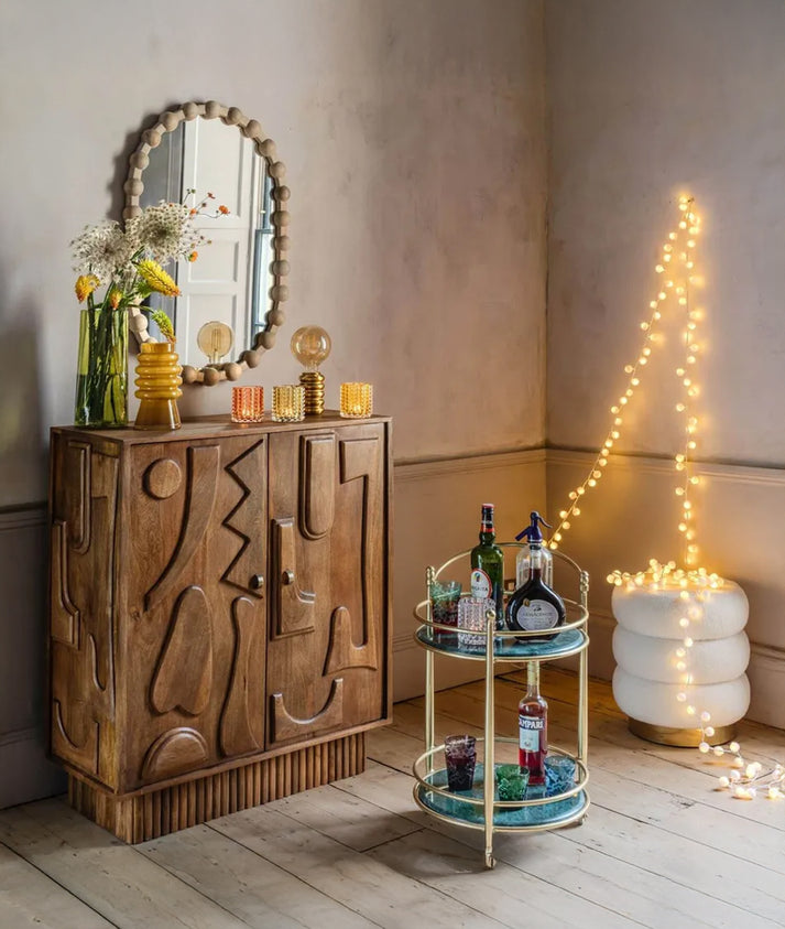 Billy Bar Cabinet - Geometric Mango Wood Bar Cabinet India – Lakkadhaara