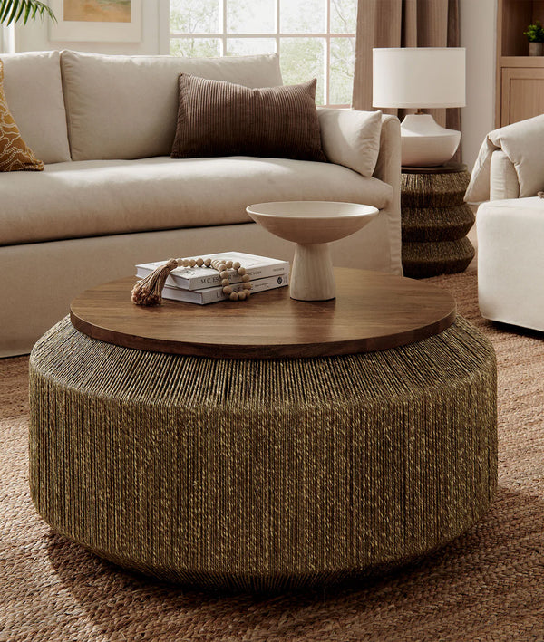 Daisy Coffee Table - Round Mango Wood Seagrass Coffee Table India ...