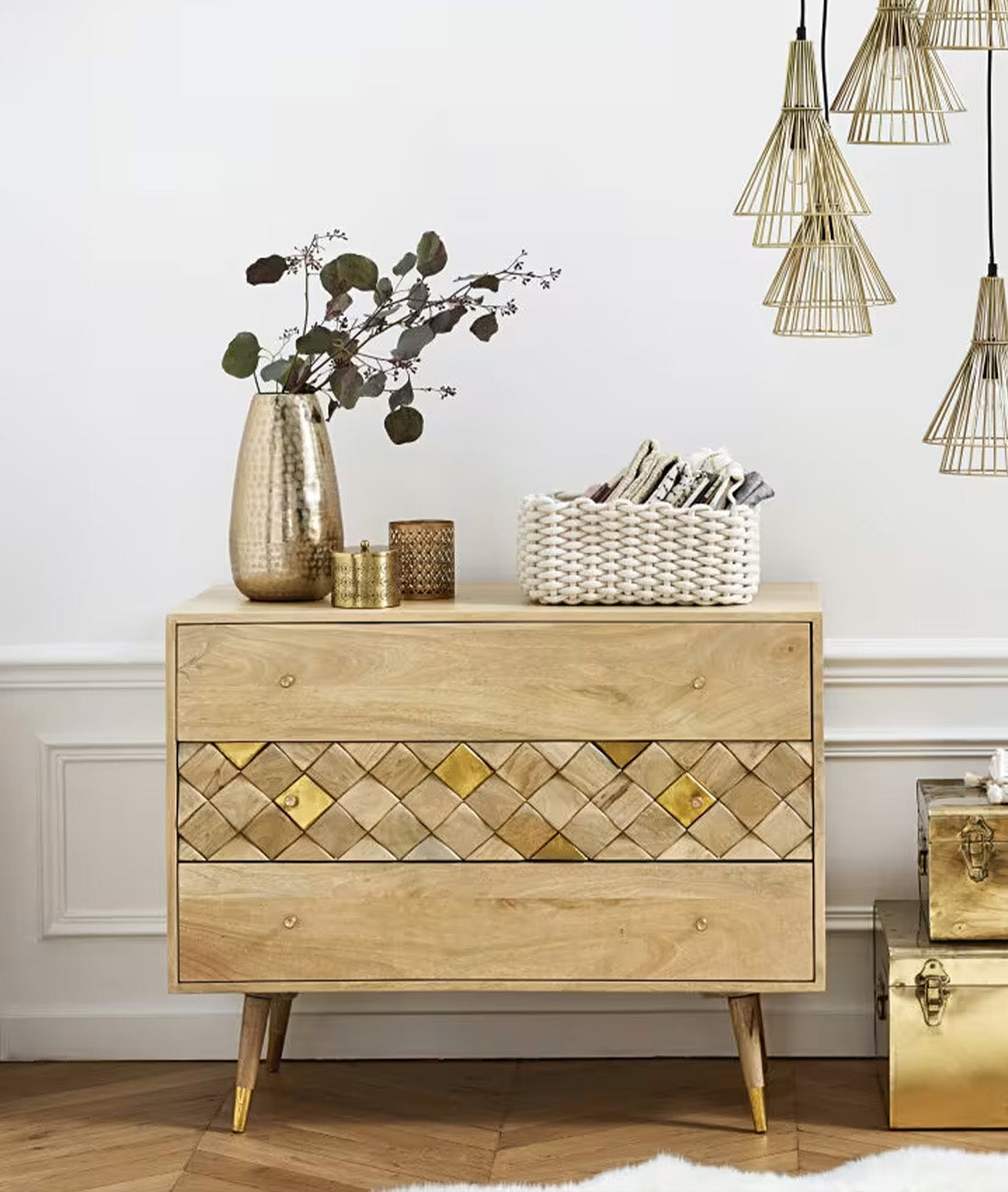 Elizabeth Chest of 3 Drawers - Mango Wood Brass Chest India – Lakkadhaara