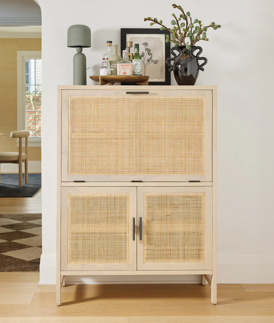 Gemini Bar Cabinet - Mango Wood Cane Bar Cabinet India – Lakkadhaara