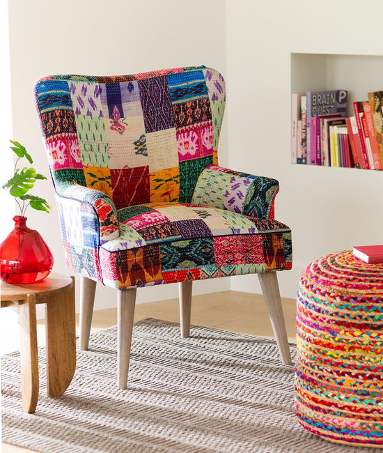 Kantha Wing Accent Chair - Sheesham Wood Kantha Wing Chair India ...