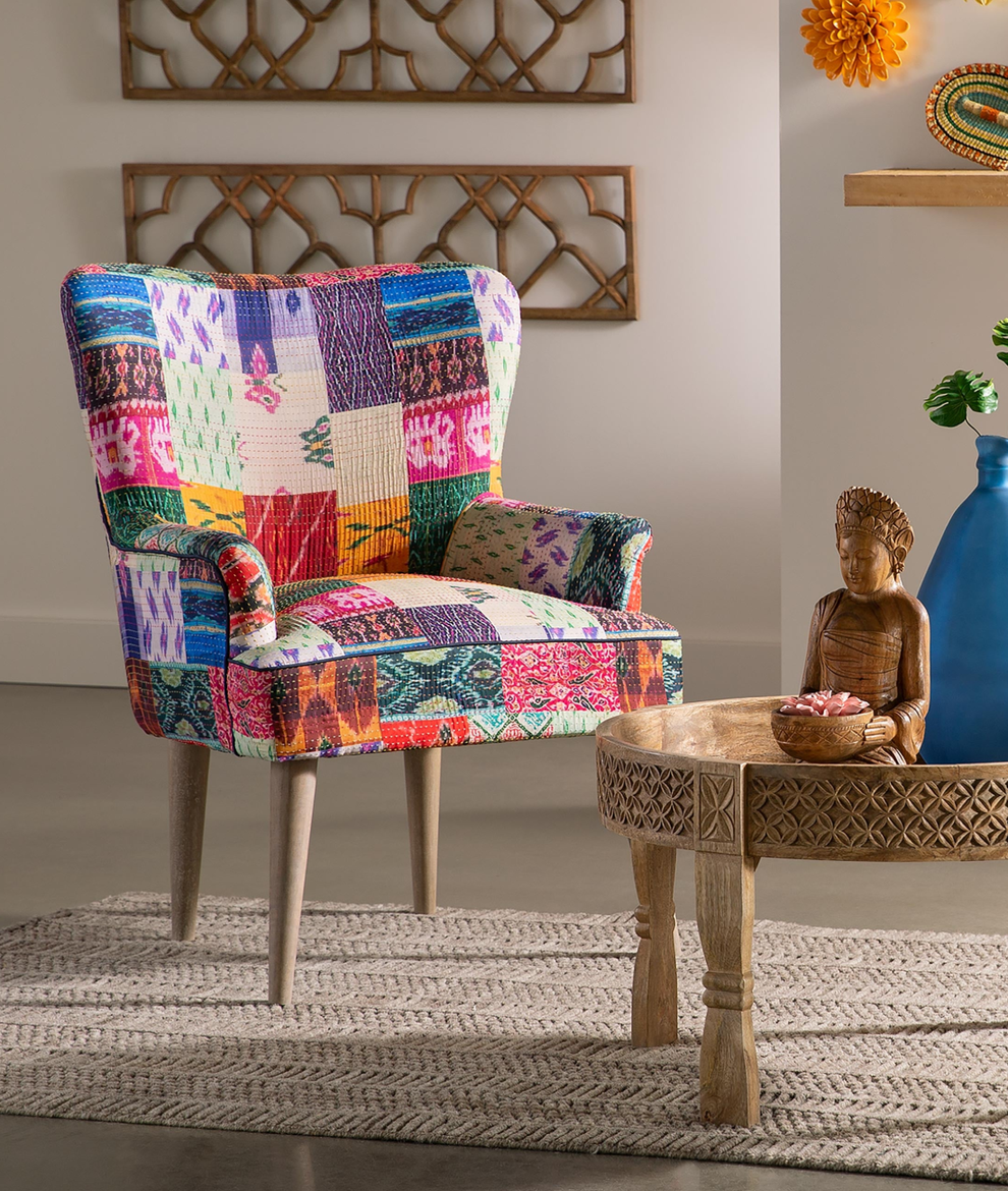 Kantha Wing Accent Chair - Sheesham Wood Kantha Wing Chair India ...