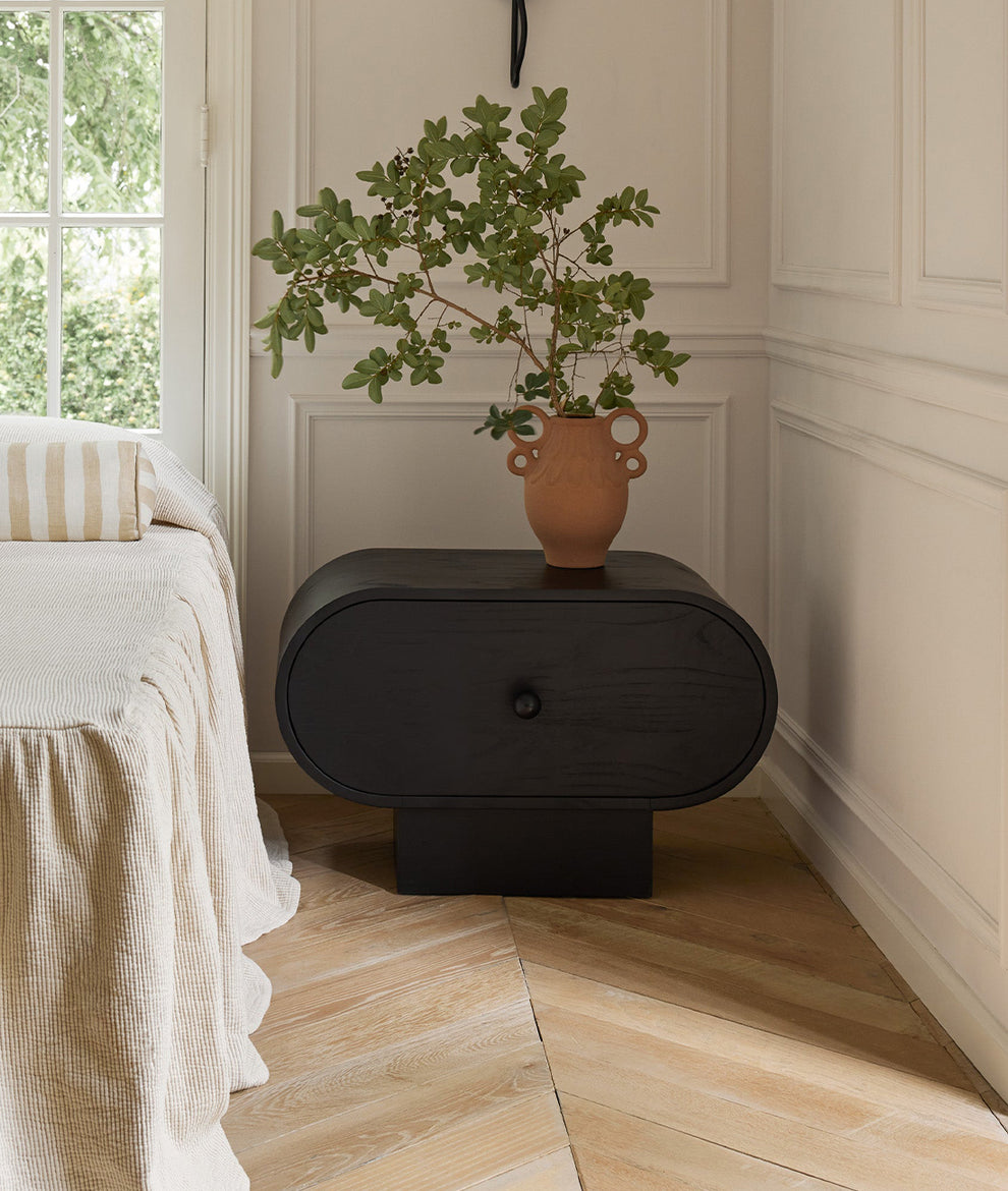 Lee Bedside Table - Solid Wood Matt Black Bedside Table India – Lakkadhaara