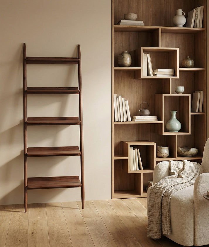 Lily Ladder Bookshelf - Acacia Wood Scandinavian Bookshelf India ...