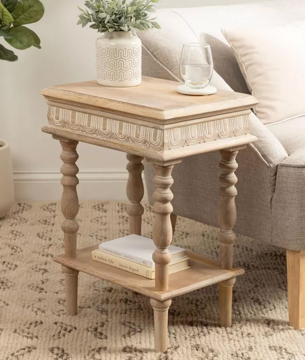 Lucy Side Table - Mango Wood Hand Carved Side Table India – Lakkadhaara