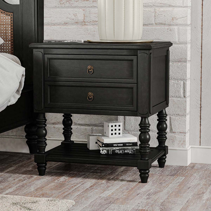 Olympus Bedside Table - Mango Wood Matt Black Bedside Table India ...