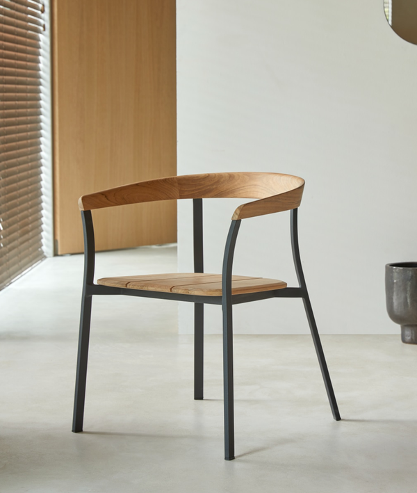 Solo Chair - Solid Wood Iron Curved Backrest Chair India – Lakkadhaara