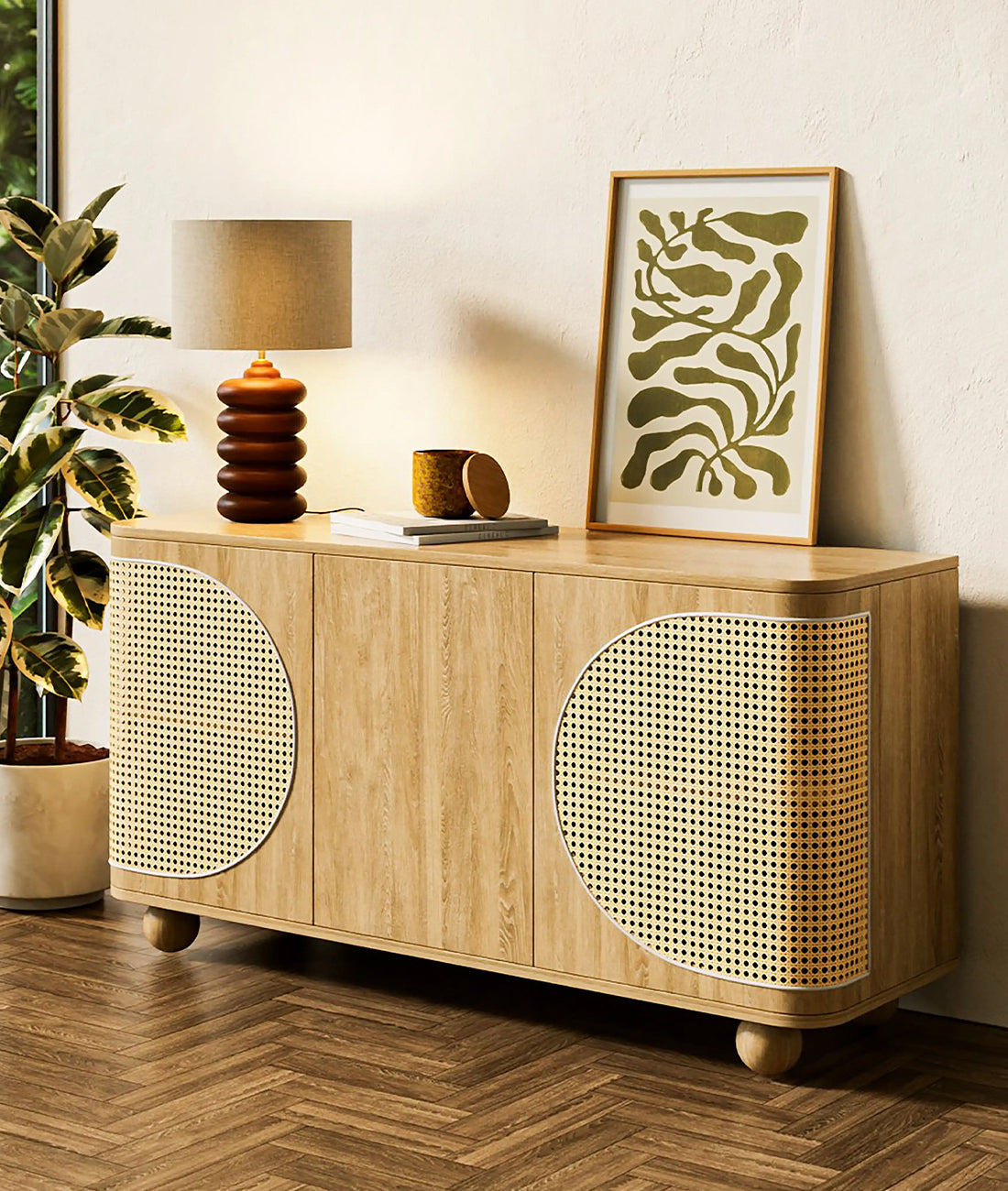 Tony Sideboard - Mango Wood Rattan Ball Feet Sideboard India – Lakkadhaara