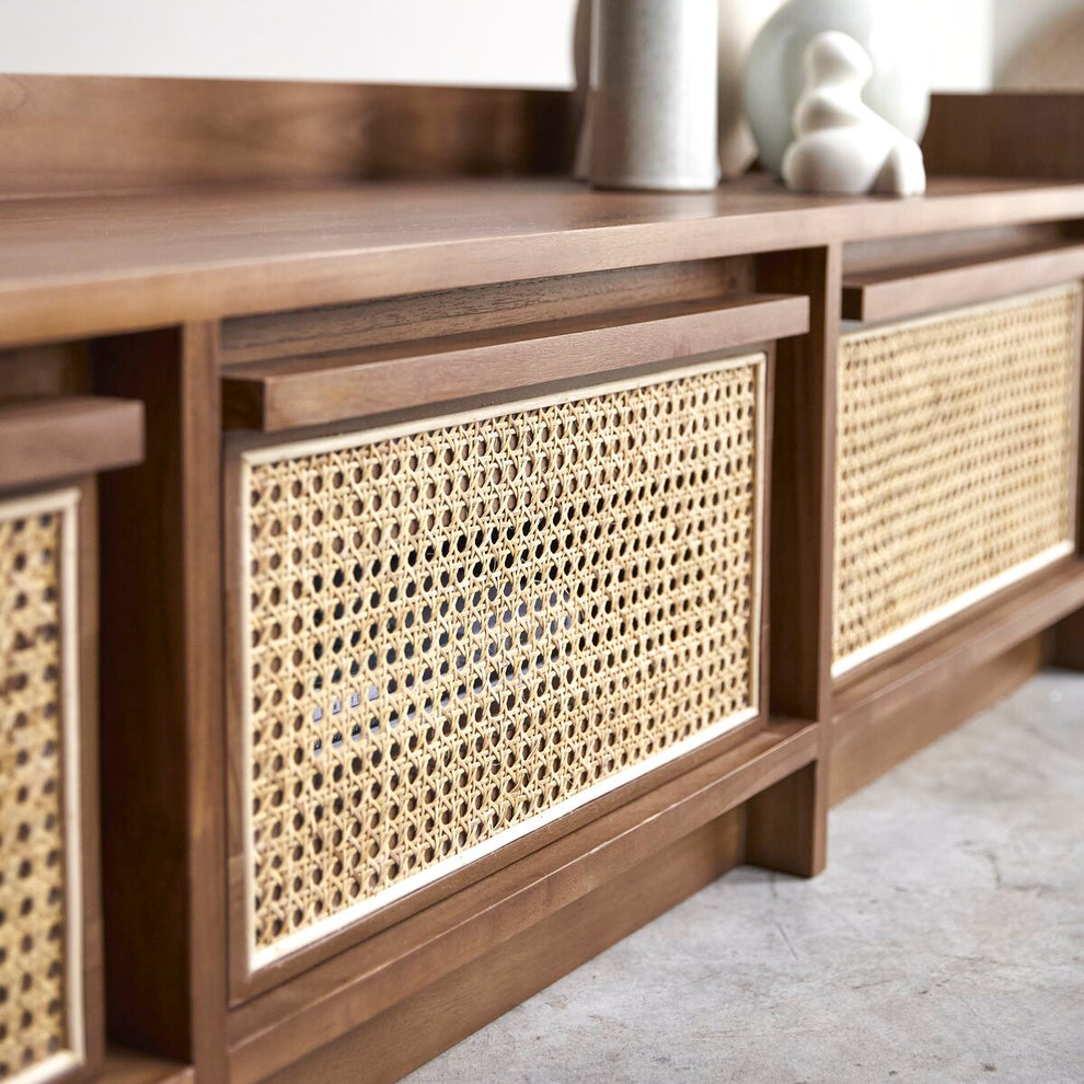 Yoko Rattan TV Unit - Acacia Solid Wood Natural Bamboo TV Unit India ...