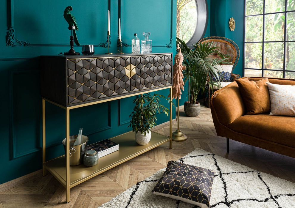 Diamond Mini Bar Cum Console - Walnut & Gold Bar Cabinet India ...