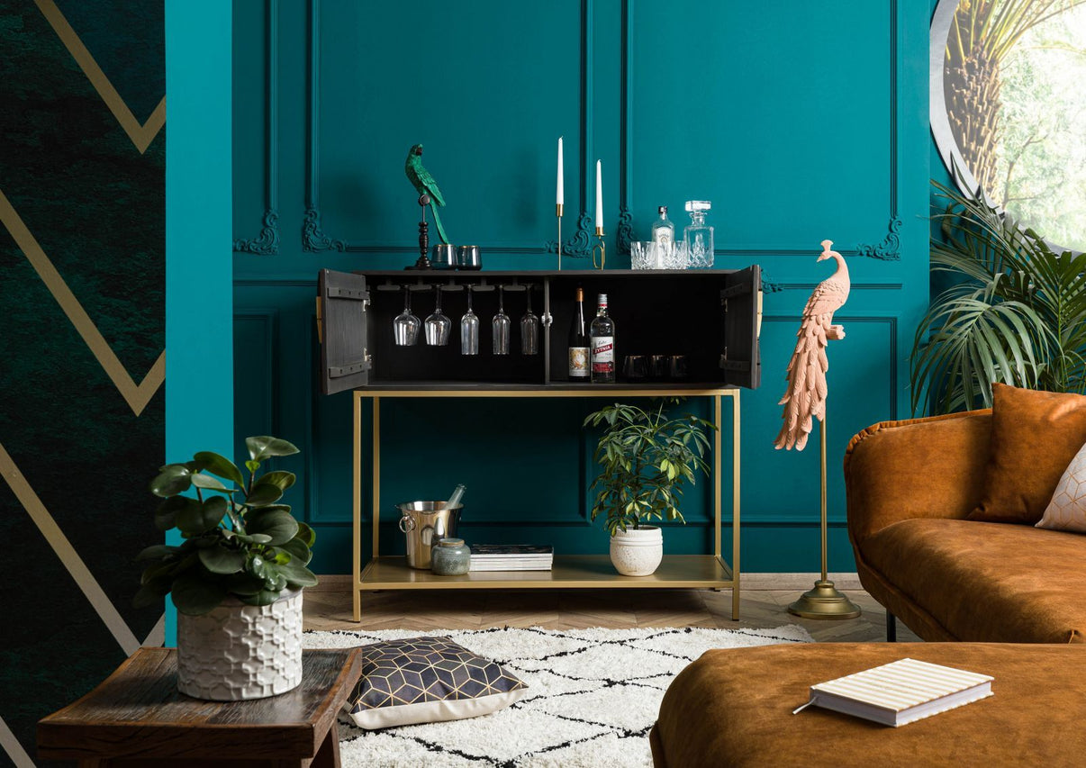 Diamond Mini Bar Cum Console - Walnut & Gold Bar Cabinet India ...