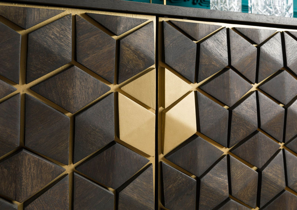 Diamond Mini Bar Cum Console - Walnut & Gold Bar Cabinet India ...