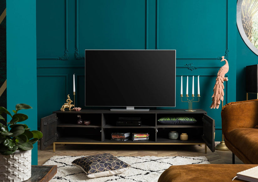 Diamond TV Cabinet - Walnut & Golden Mango Wood TV Stand India ...