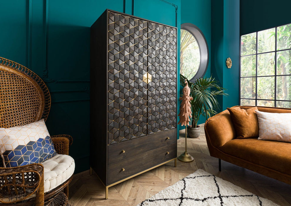 Diamond Wardrobe - Walnut & Golden Mango Wood Wardrobe India – Lakkadhaara
