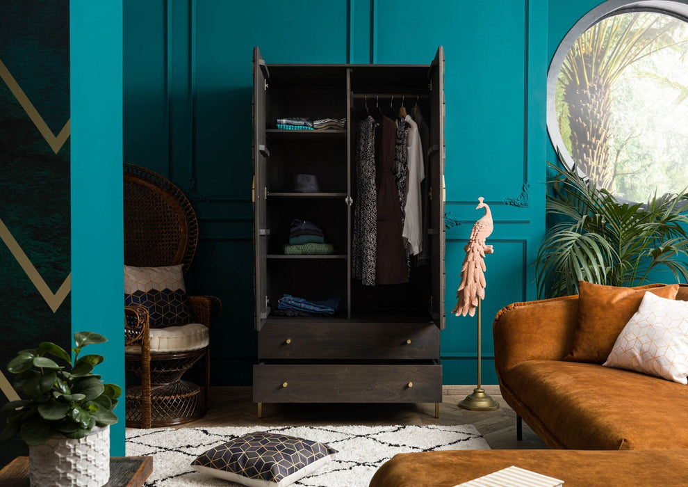 Diamond Wardrobe - Walnut & Golden Mango Wood Wardrobe India – Lakkadhaara