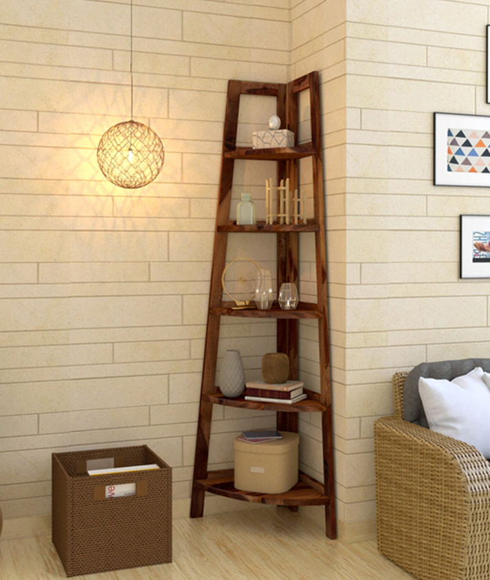 Folding Corner Bookshelf or Display Unit - Sheesham Wood Bookshelf ...