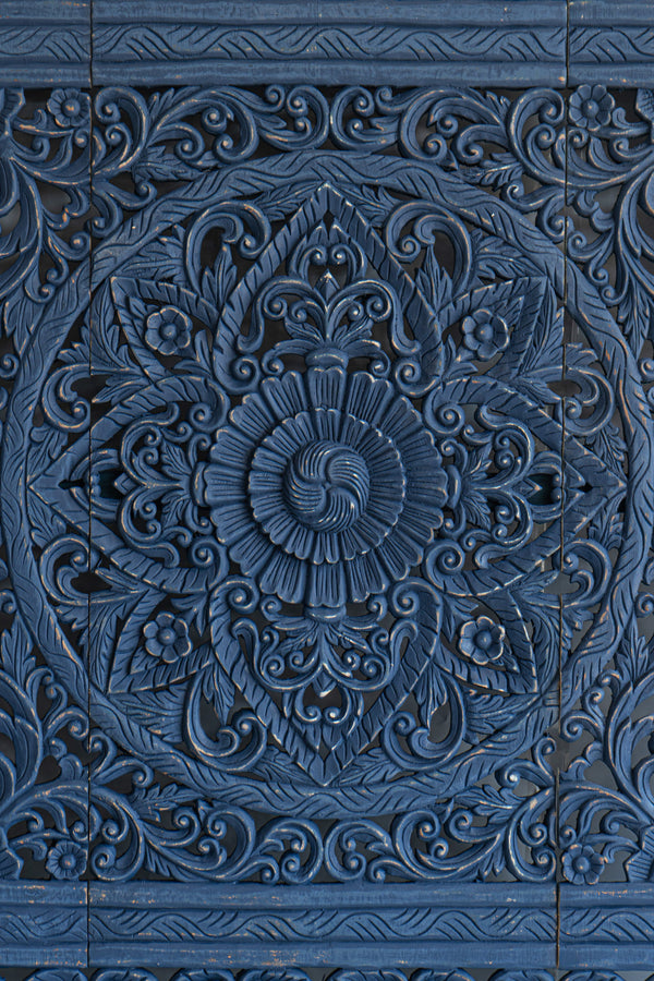 Indigo Dye Headboard - Carved Mango Wood Wall Panel India – Lakkadhaara