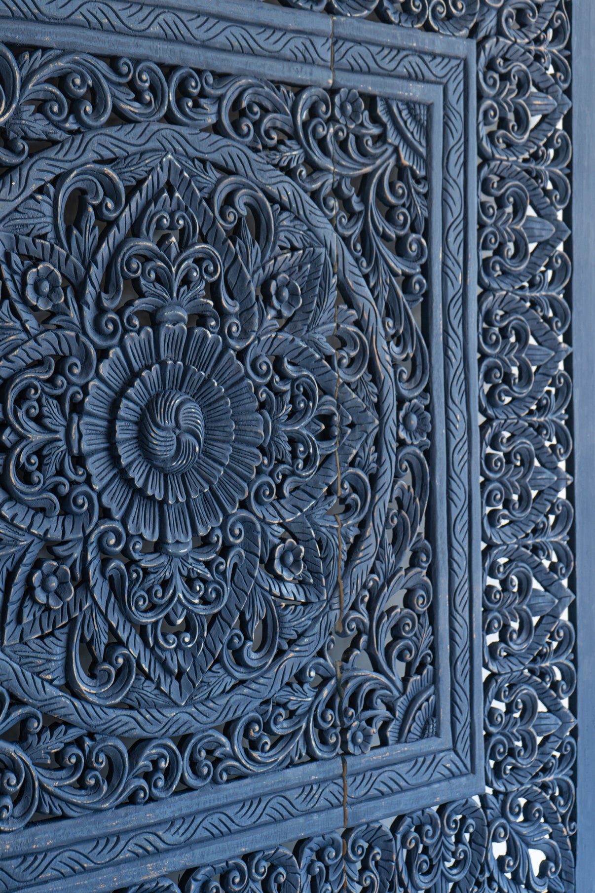 Indigo Dye Headboard - Carved Mango Wood Wall Panel India – Lakkadhaara