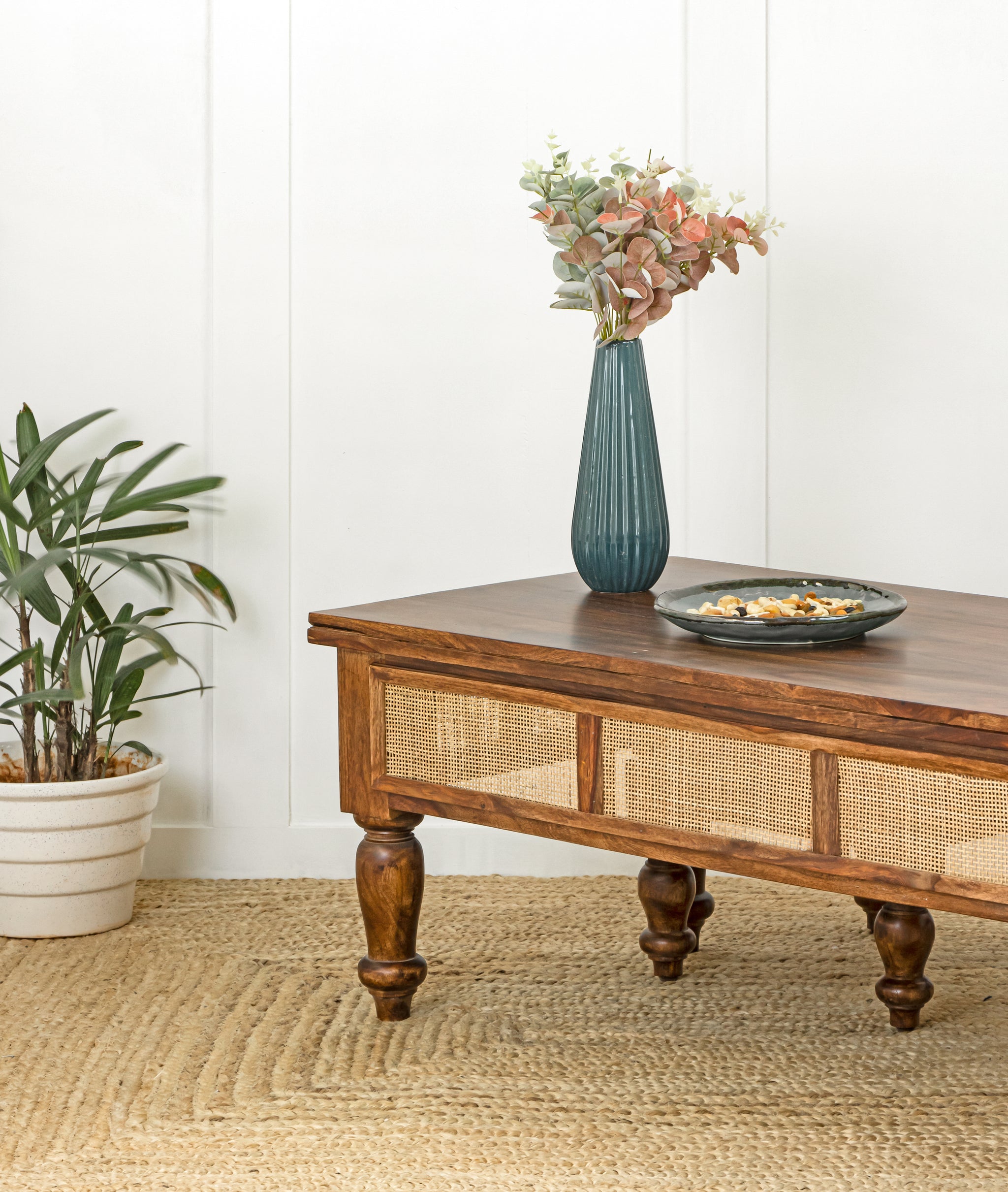 Jiva Coffee Table - Sheesham Wood Rattan Coffee Table India – Lakkadhaara