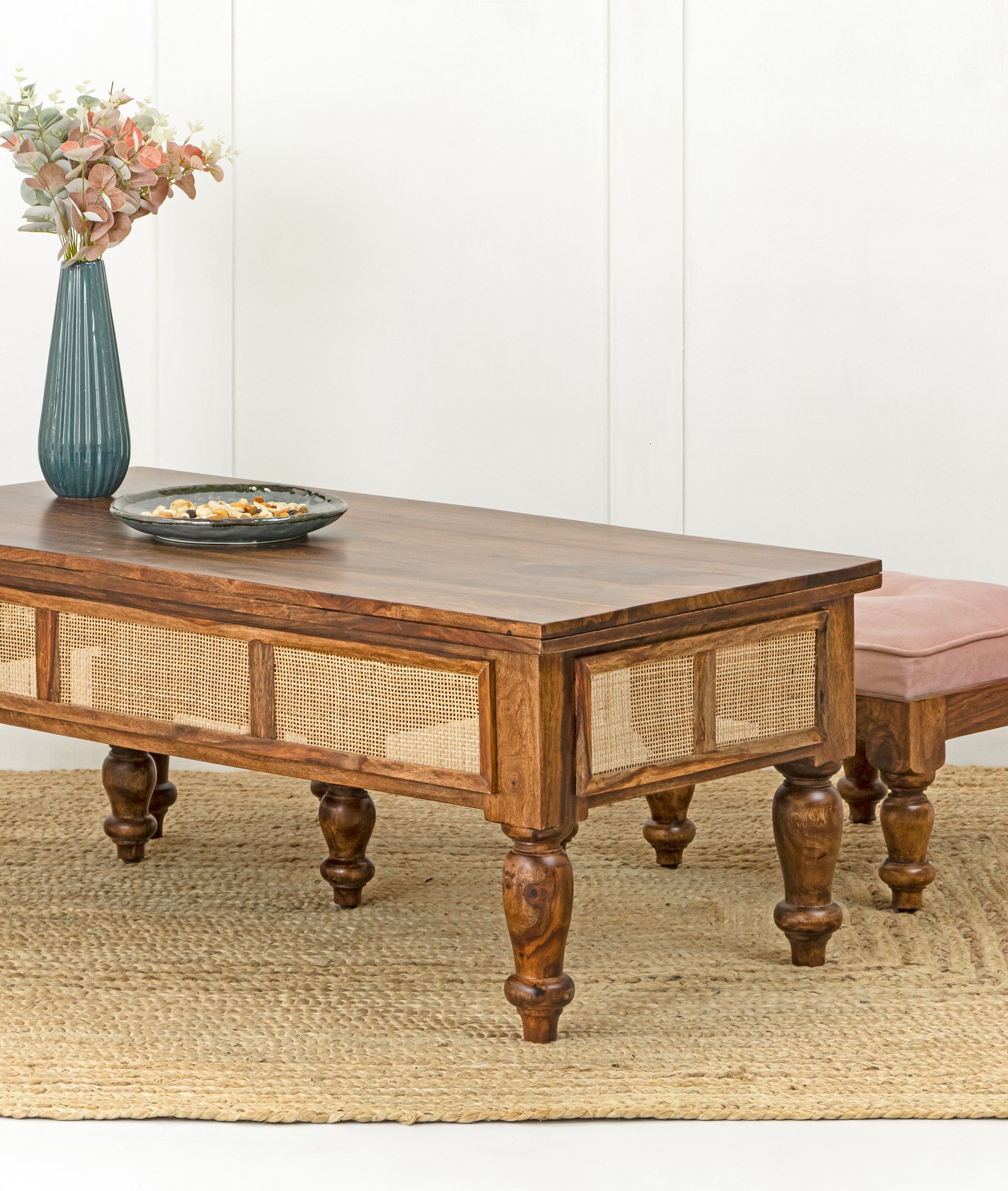 Jiva Coffee Table - Sheesham Wood Rattan Coffee Table India – Lakkadhaara