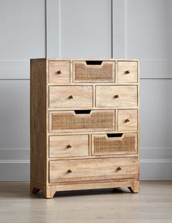 Solid Wood Rattan Ten Chest Drawers - Mango Wood 10 Drawer Chest India ...